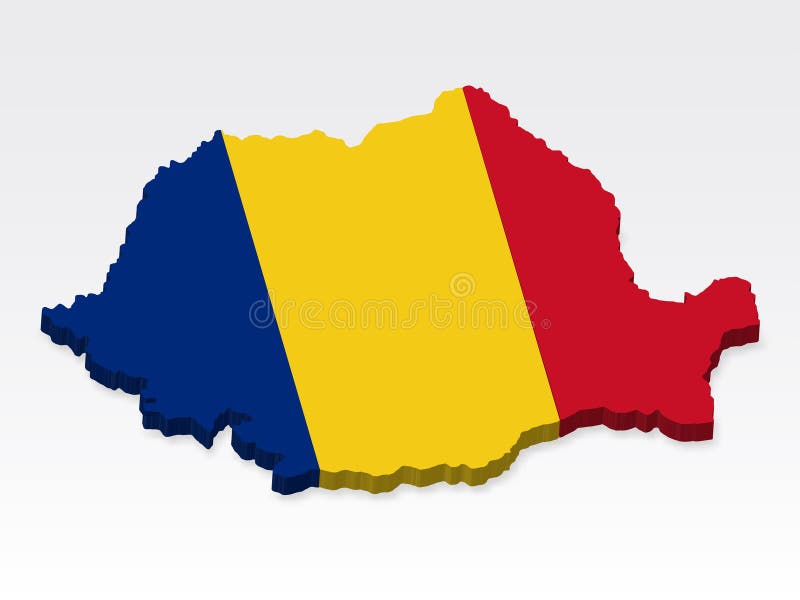 3D Romania Map with Flag. Three Dimensional Map of Romania with Shadow ...