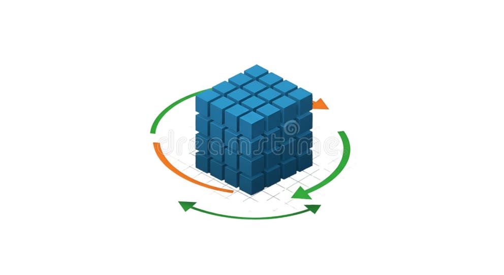 3D Rotating Cube with Arrows and Data Flow Concept Stock Illustration ...