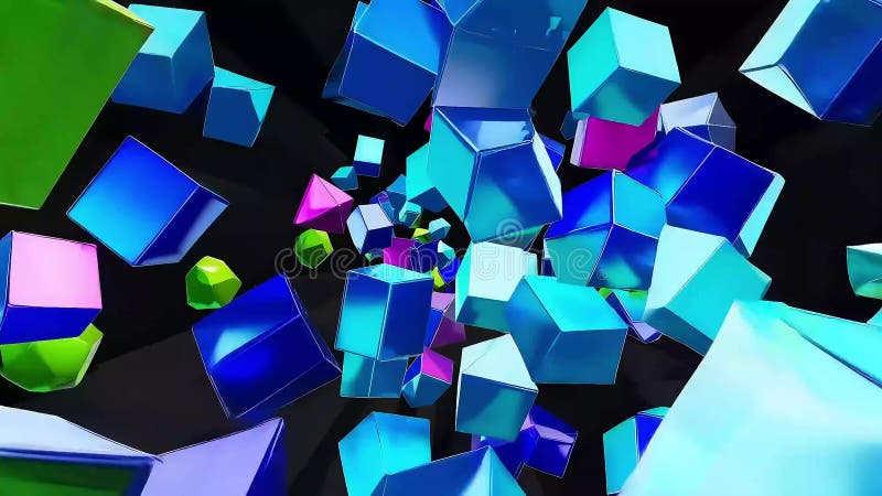 3D Rotating Cubes and Pyramids with Vibrant Colors and Abstract ...