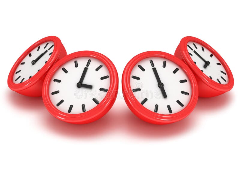3D Round Clocks Shows Different Time Stock Illustration - Illustration ...