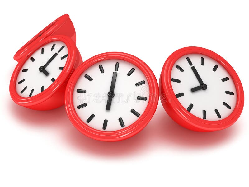 3D Round Clocks Shows Different Time Stock Illustration - Illustration ...