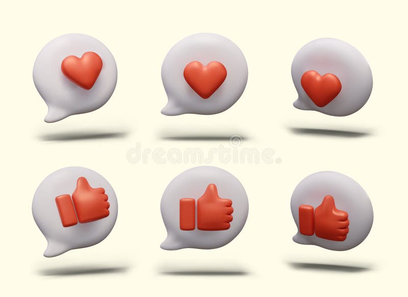 3D Round Comment Sign with Red Heart and Hand Showing Thumb Up Stock ...