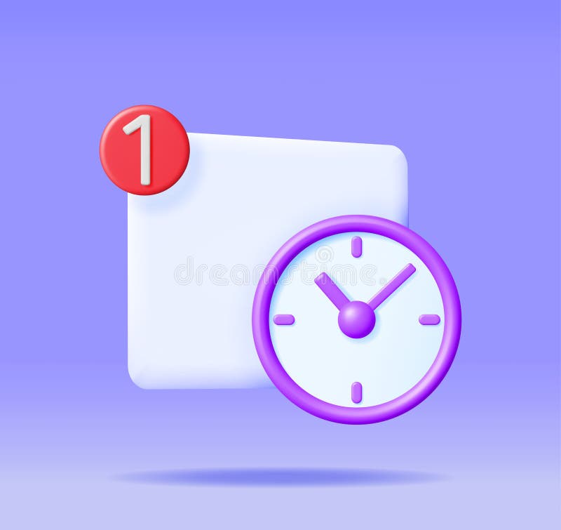 3D Round Wall Clock with Notification Icon Stock Vector - Illustration ...