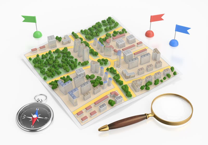 3D Route Map of an City stock illustration. Illustration of compass ...