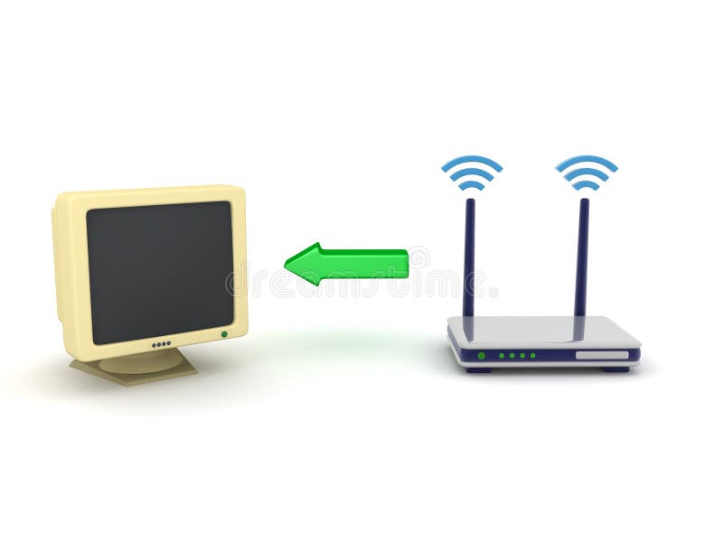 3D Router Sending Data To Computer Stock Illustration - Illustration of ...