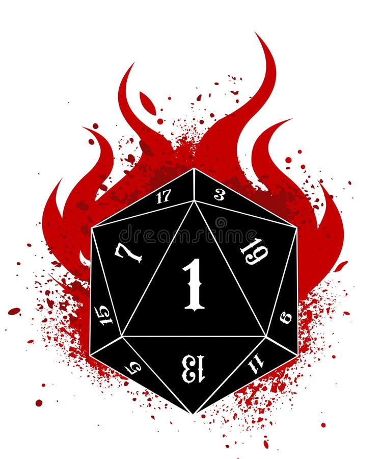 D20 RPG dice with flames stock illustration. Illustration of fantasy ...