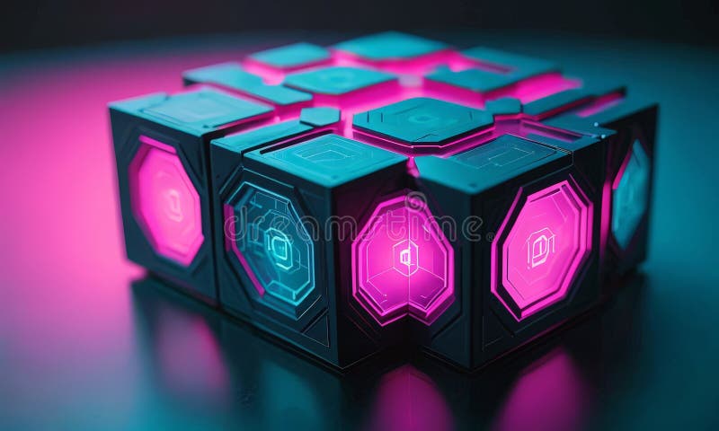3D Rubik S Cube with Illuminated Squares in Shades Pink and Blue, Set ...