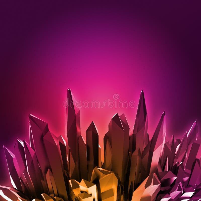 3d Ruby Red Crystals Background, Pink Neon Crystallized Object ...