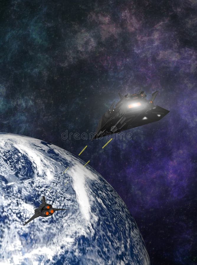 Ruimteschip, Ruimtestation of Alien UFO-ruimtevaartuig in Vlucht Die De ...