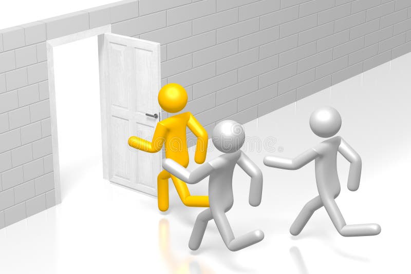 3D Running Cartoon Characters, Door, Wall - Competition Concept Stock ... 3D Running Cartoon Characters, Door, Wall - Competition Concept Stock ...