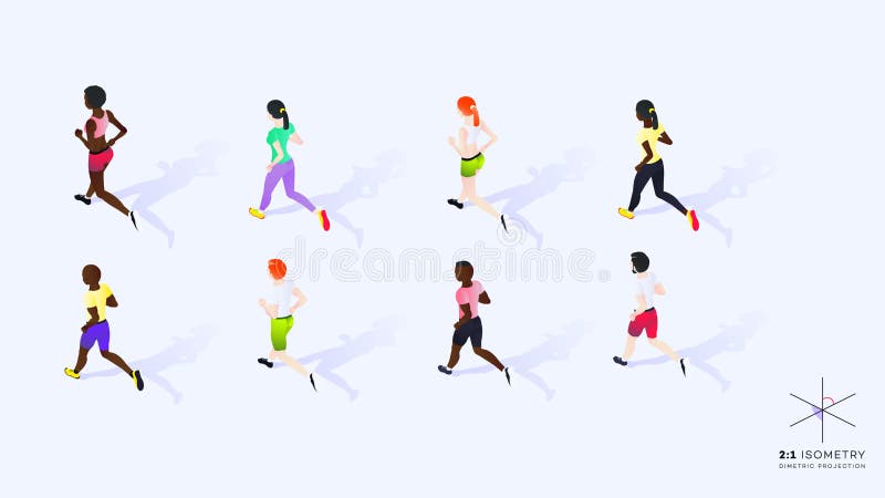 3d Running People. Conceptual Isometric Illustration. Dimetric Video ...