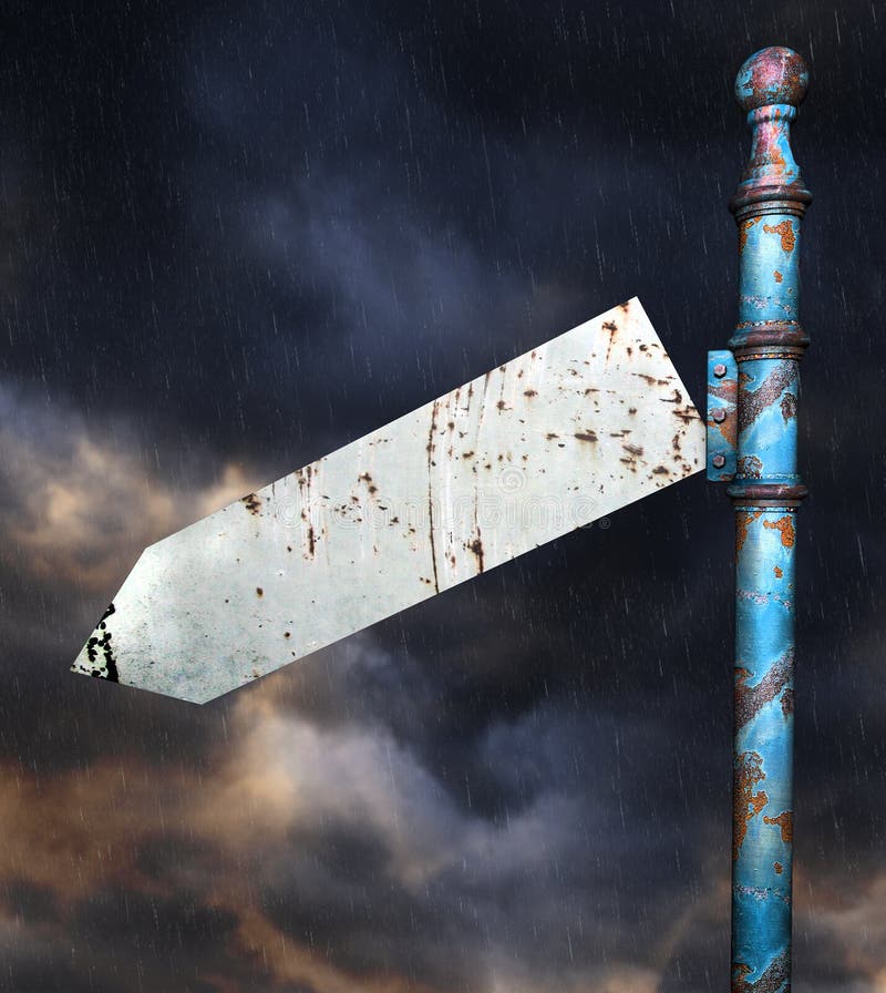3d Rusted Grunge Road Sign, Over Dramatic Storm Sky Stock Illustration ...