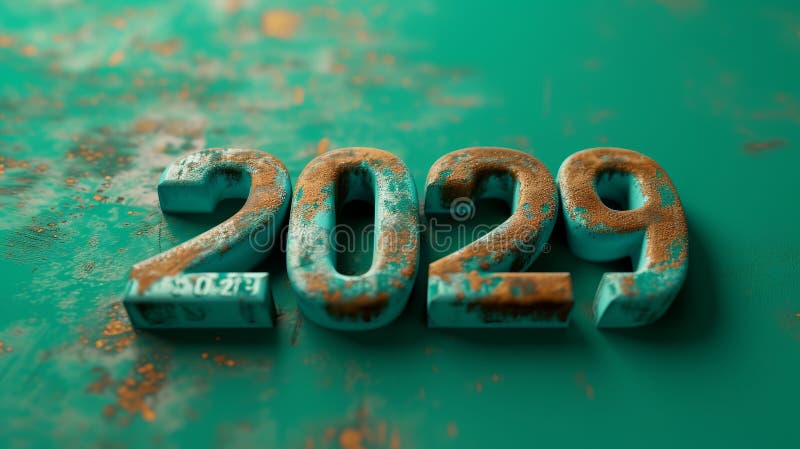 3D Rustic Numbers 2029 on Textured Turquoise Surface Stock Image ...