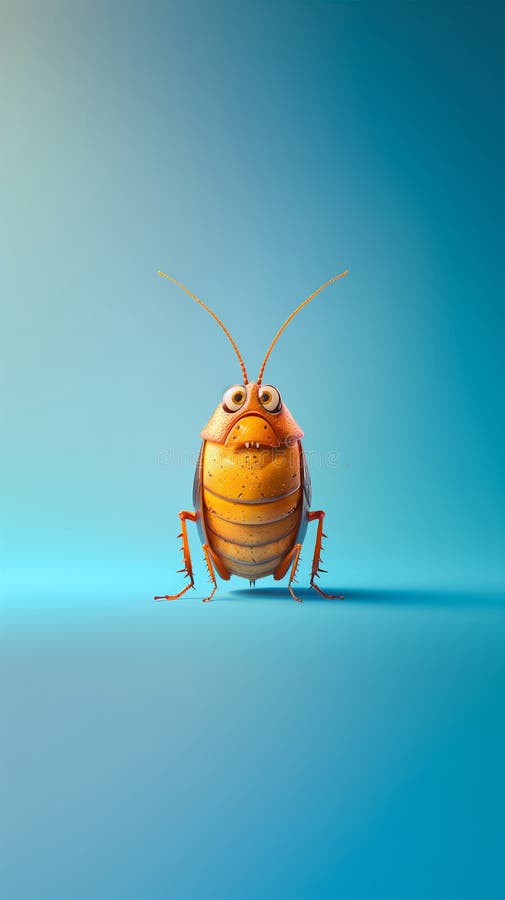 3d Sad Yellow Cockroach Isolated on Blue Background Stock Illustration ...