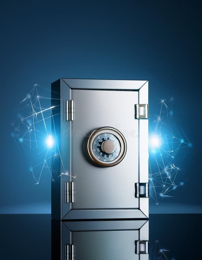 A 3D Safe with Floating Digital Locks, Representing Secure Financial ...
