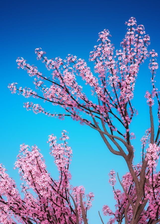 3D Sakura Branches Over Blue Stock Illustration - Illustration of ...