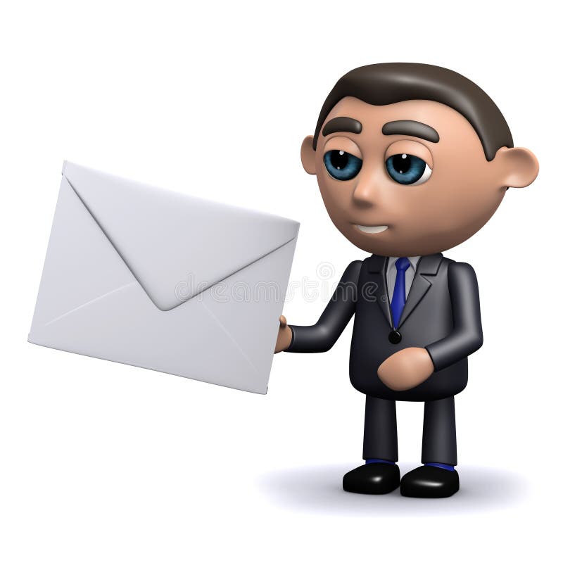 3d Man with an envelope stock illustration. Illustration of little ...