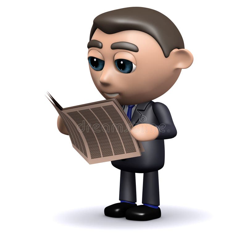 3d Salesman Reading a Newspaper Stock Illustration - Illustration of ...