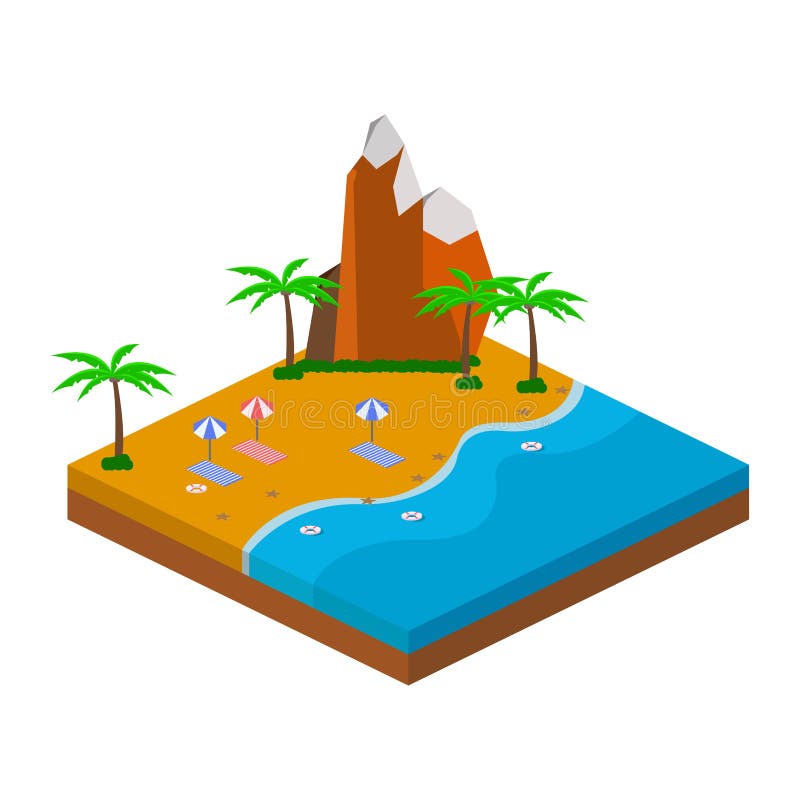 2.5D Sandy Beach Vector Design with Hill Concept, Sandy Beach Vector ...