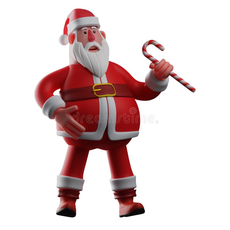3D Santa Cartoon Character Holding a Christmas Candy Stock Illustration ...