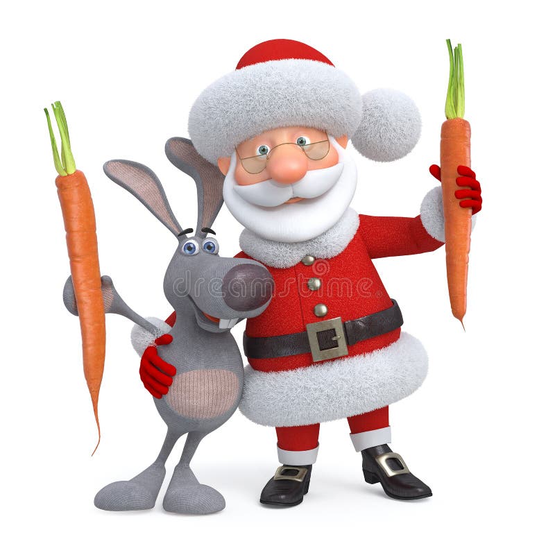 3d Santa Claus E Lepre Con La Carota Illustrazione di Stock ...