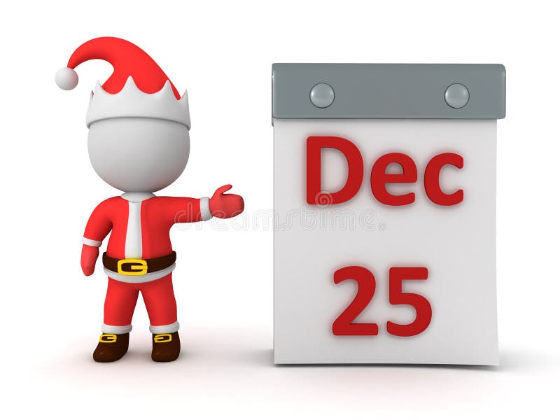 3D Santa Claus Showing Calendar with December 25th Date Stock ...
