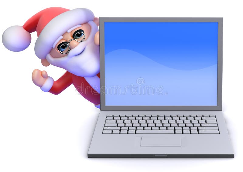 3d Santa Claus Waves from Behind a Laptop Pc Stock Illustration ...