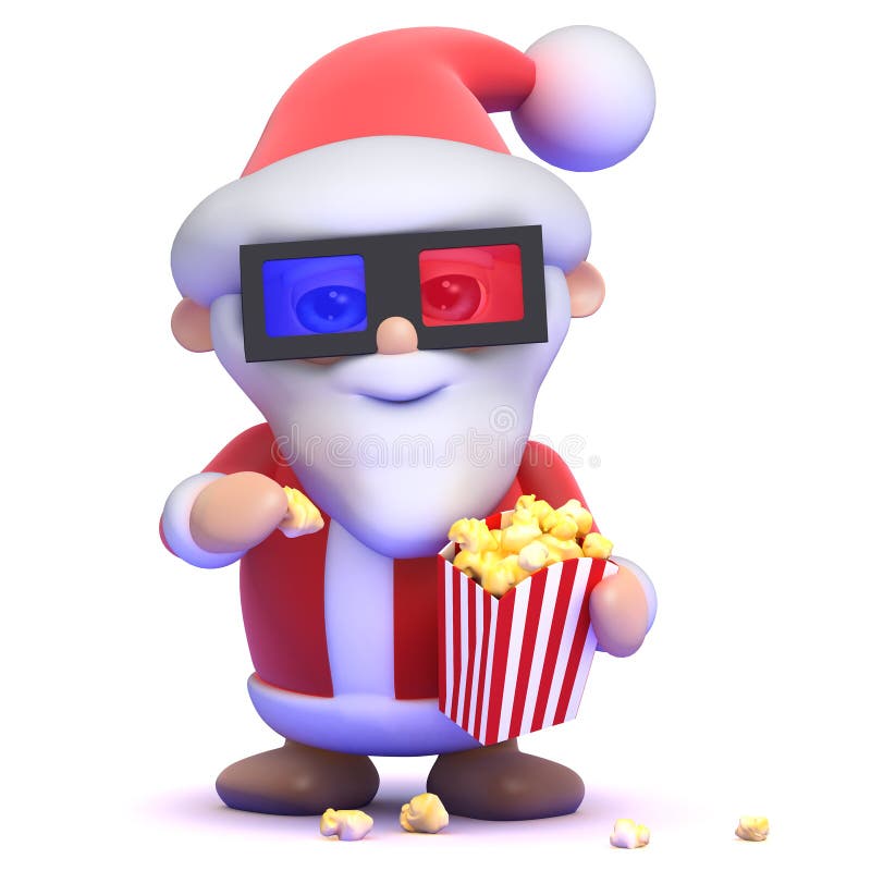 3d Santa Eats Popcorn at the 3d Movie Stock Illustration - Illustration ...