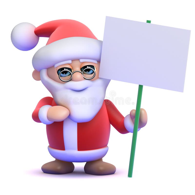 3d Santa holding a placard stock illustration. Illustration of gifts ...