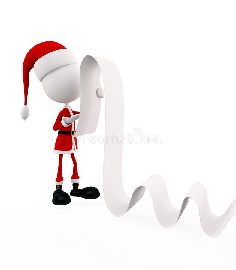 3d Santa with long list stock illustration. Illustration of character ...