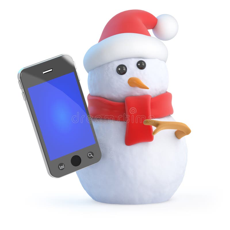 3d Santa Snowman Holding a Smartphone Stock Illustration - Illustration ...