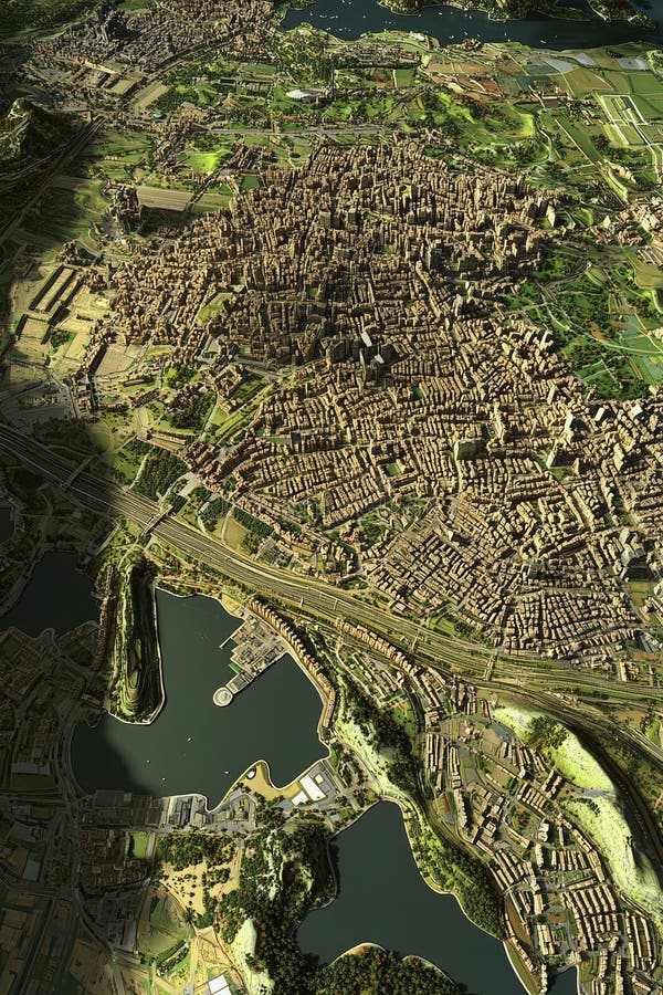 3D Satellite Scan Model of an Urban Area Showcasing Elevation Land ...