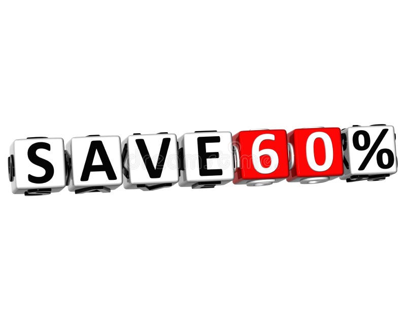 3D Save 60 Button Click Here Block Text Stock Illustration ...