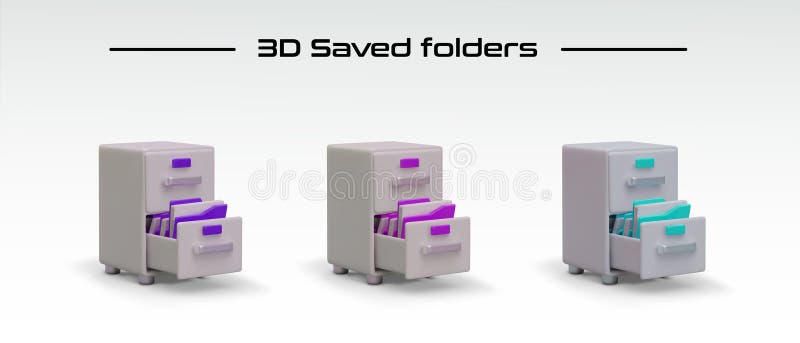3D Saved Folders of Different Colors. Set of Isolated Office Chests ...
