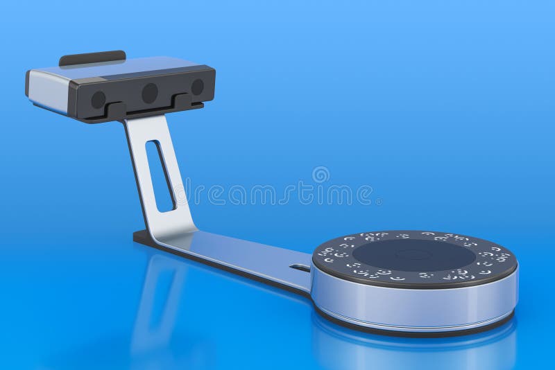 3D Scanner on Blue Background, 3D Rendering Stock Illustration ...