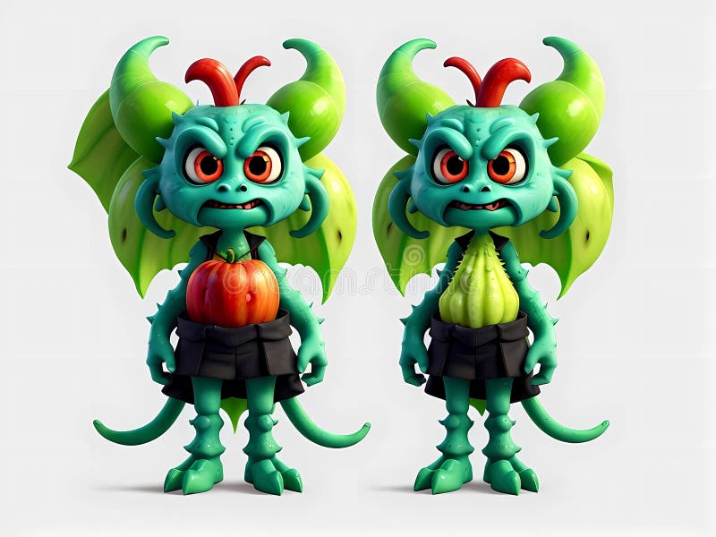 3D Scary and Cute Apple Monster Face Stock Illustration - Illustration ...