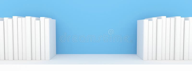 3D Scene Banner Books Placed on a White Bookshelf on a Blue Background ...