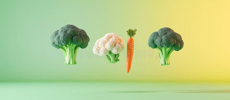 3D Scene of Floating Minimalistic Vegetables with Shadows and Gradient ...