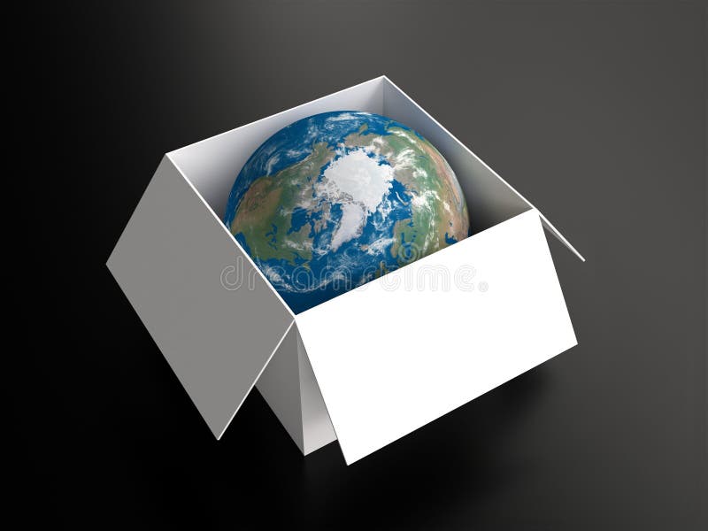 3D Scene - a Globe in a Rectangular Box / 3D Render Stock Illustration ...