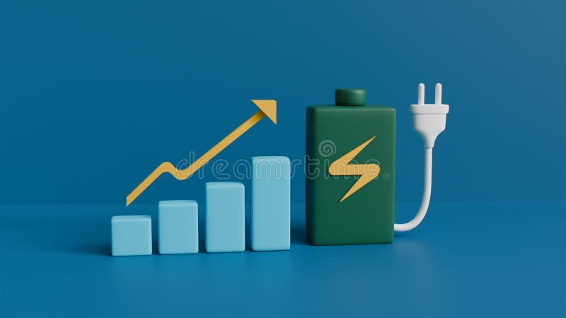 3D Scene with Power Bank, Electric Plug and Growing Graph, , Growth of ...