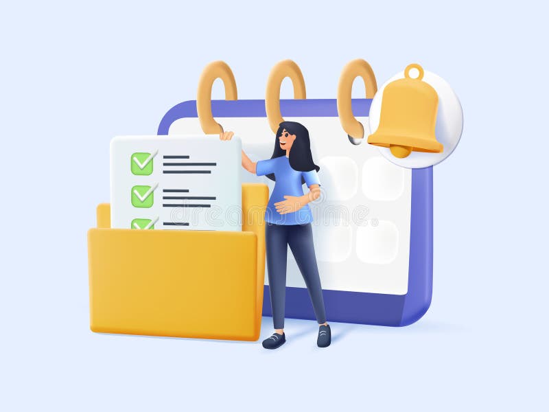 3D Schedule Management Concept Vector Illustration with Characters ...