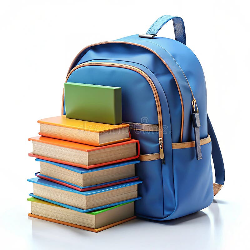 3D School Backpack with Books: Isolated on White Stock Illustration ...