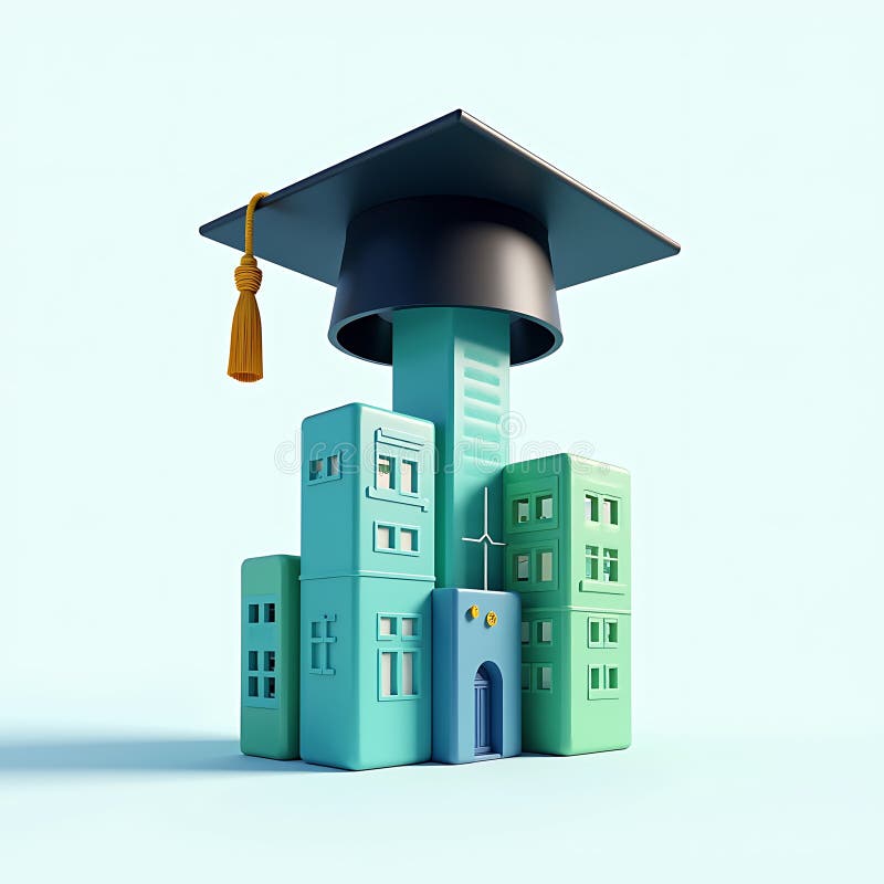 3D School Building with Cap Graduation Education Knowledge Stock ...