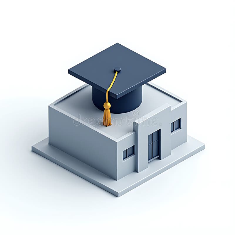 3D School Building with Cap Graduation Education Knowledge Stock ...