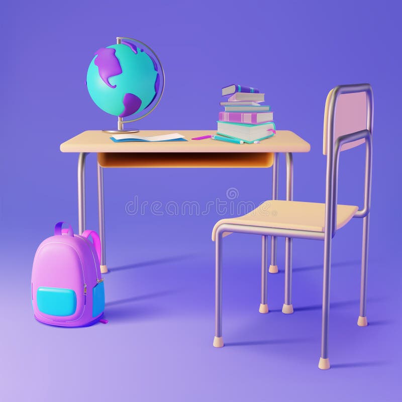 3d School Desk and Accessory Concept Plasticine Cartoon Style. Vector ...