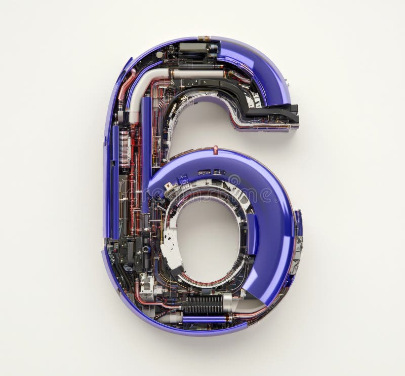 A 3D Sci-fi Logo Featuring the Number 6, with a Cyber Technology ...