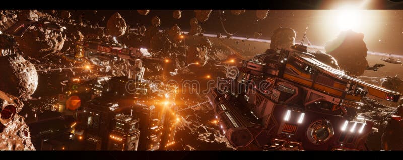 3D Sci-Fi Trading Hub in the Asteroid Belt Bustling with Activity Stock ...