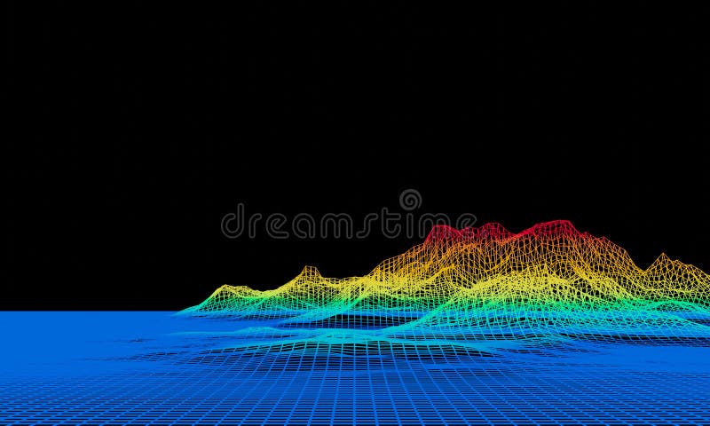3D Scientific Grid Terrain Gradient Color Island Stock Illustration ...