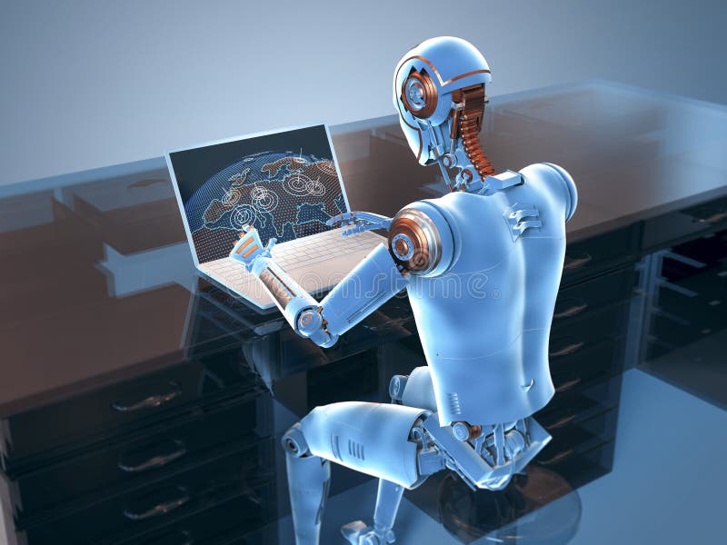 A 3D Scientific Illustration Featuring a Humanoid Robot Engaged in ...