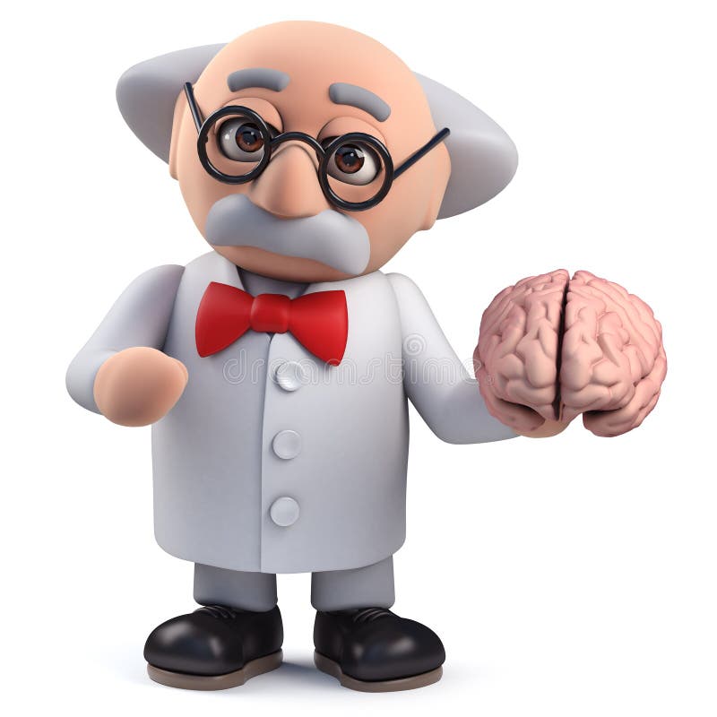3d Scientist Character Holding a Human Brain Stock Illustration ...